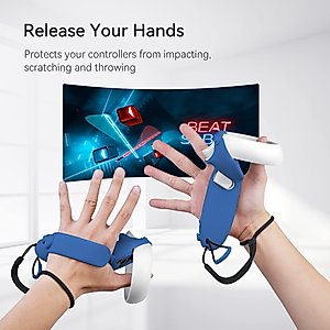 KIWI design Controller Grips Cover with Battery Opening Adjustable with Knuckle Straps, Suitable for Large Hands Compatible with Quest 2 Accessories (Blue)