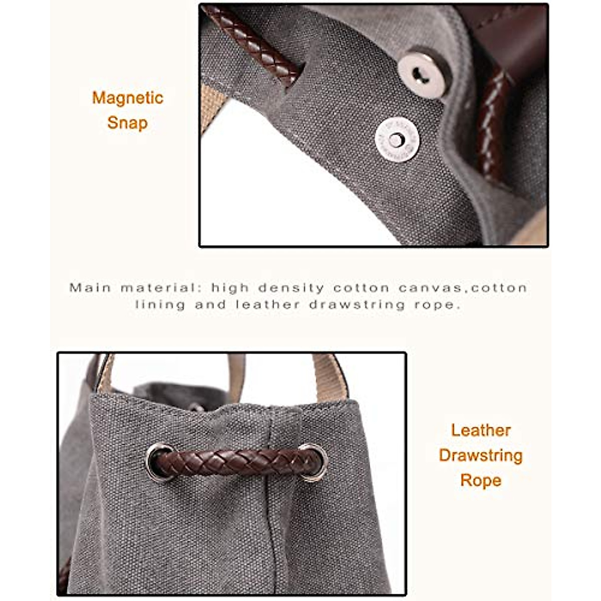 Women Printing Canvas Shoulder Bag Casual Hand Bags Purse Retro Tote Bags (Gray)