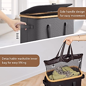 Large Laundry Basket with Wheels,100L Tall Laundry Hamper with Lid and Removable Liner Bag,Collapsible Dirty Clothes Hamper for Bathroom,Bedroom,Dorm & Laundry Room,Black