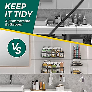 Shower Caddy Adhesive Shower Organizer for Bathroom Storage Organization, 5 Pack Shower Shelves No Drilling, Rustproof Stainless Steel Home & Kitchen Decor, Wall Hanging, RV Accessories, Black