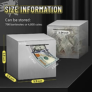 hizgo Piggy Bank for Adults Stainless Steel Savings Bank to Help Budget and Save Must Break to Access Money（5.9 inch）