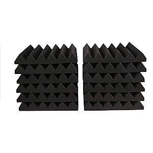 HWLIYUTAI 48 Pack Black Acoustic Foam Panels 2" X 12" X 12" Soundproofing Studio Foam Wedge Tiles Fireproof - Top Quality - Ideal for Home & Studio Sound Insulation (48Pack, BLACK) …