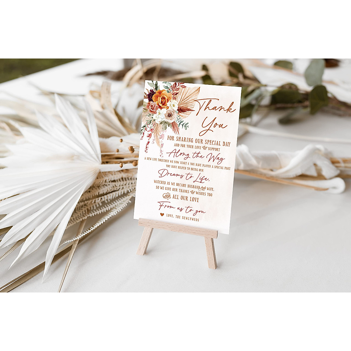Your Main Event Prints 50 Boho Orange and Terracotta Floral Wedding Thank You Place Setting Cards, Great For Adding to Your Table Centerpieces and Wedding Decorations for Receptions, Pack of 50 Cards
