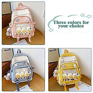 Newlifegift Kawaii Backpack with Girls Cute Pin Accessories Plush Pendant Kawaii School Backpack Cute Aesthetic Backpack (Blue)