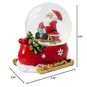 Celebright Christmas Musical Snow Globe - Plays 8 Songs Including Jingle Bells & Lights Up with Changing LED Colours - Large 14cm (Santa on a Sleigh Base)