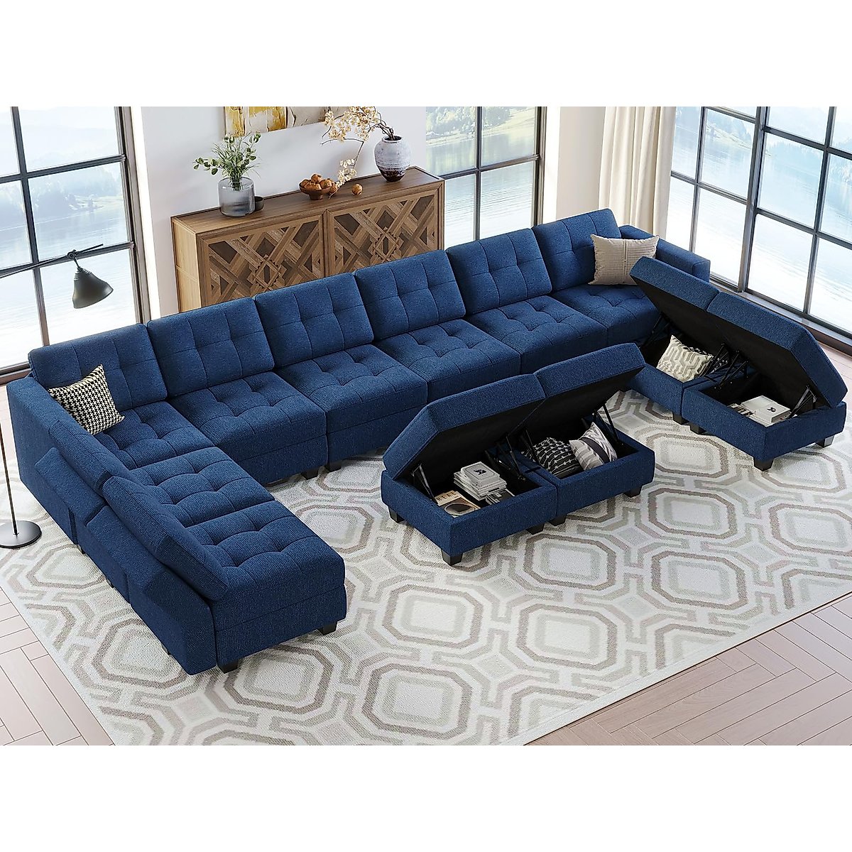 Belffin Modular Sectional Sofa Couch Oversied U Shaped Sofa Set with Storage Seats Convertible Sectional Sleeper Sofa with Reversible Chaise Blue