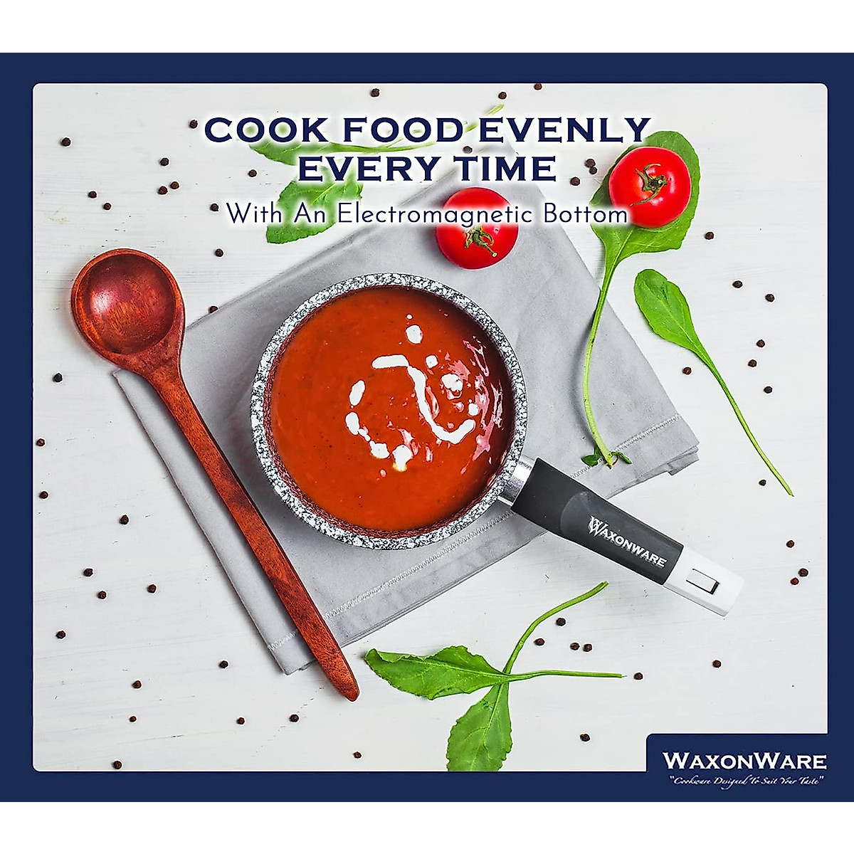 WaxonWare 1.75 Quart Ceramic Nonstick Pan with Lid - Non Toxic Nonstick Cookware, Free of APEO, PFOA, PTFE, Cadmium, & Lead - Small Sauce Pan with Lid & Bakelite Stay-Cool Handle (STONETEC Series)