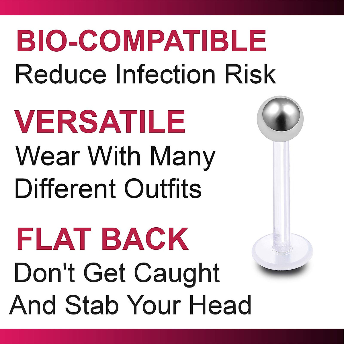 bodyjewellery 3pcs 16g Labret Studs Lip Ring Snakebite Monroe Bioflex Flexible Cartilage Conch Forward Helix Tragus Steel Ball Pick Size (3 Pcs(8mm))