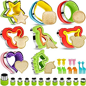 30 PCS Sandwich Cutter and Sealer, RUCKAE Uncrustables Sandwich Maker 8 Different Shapes,Included Fruit Cutters Shapes and Food Picks for Kids,Bread Decruster DIY Sandwich Cutter for Kids Boys Girls
