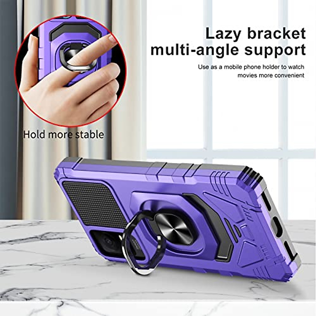 Ailiber for TCL ION X Phone Case, TCL ION V Case with Screen Protector, Ring Kickstand for Magnetic Car Mount, Military Grade, Heavy Duty Shockproof Protective Cover for TCL IONX/TCL IONV-Purple