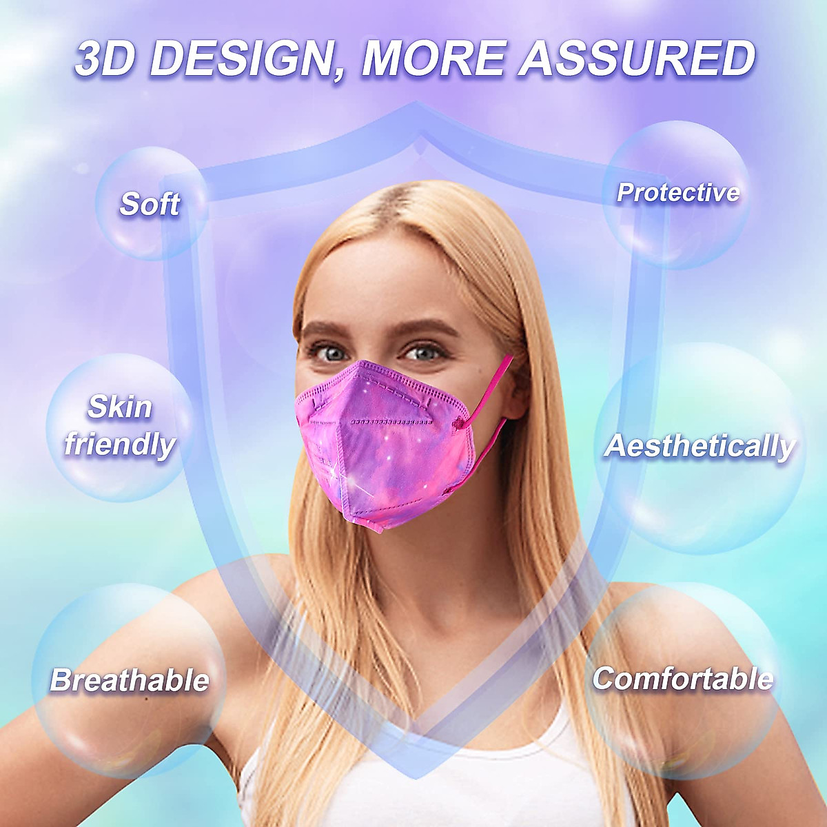 Rasav KN95 Face Masks, 30 Pack Comfortable 5 Layer Cup Dust Safety Mask, Muti-Colored Design KN95 Mask with Elastic Ear Loops for Women, Men