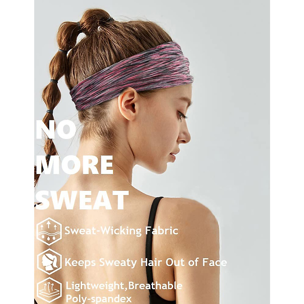 TERSE Moisture Wicking Headbands for Women - Non Slip Sweatbands for Workout, Sports, Yoga, Running, Athletic Hair Bands