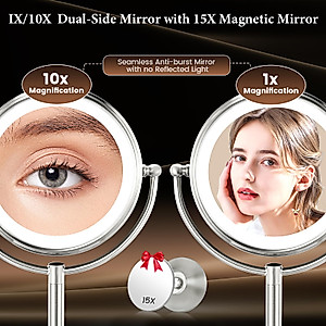 Professional 8.5" Large Lighted Makeup Mirror Updated with 3 Color Lights, 1X/10X Magnifying Swivel Vanity Mirror with 48 Premium LED Lights, Brightness Dimmable Cosmetic Mirror, Senior Pearl Nickel