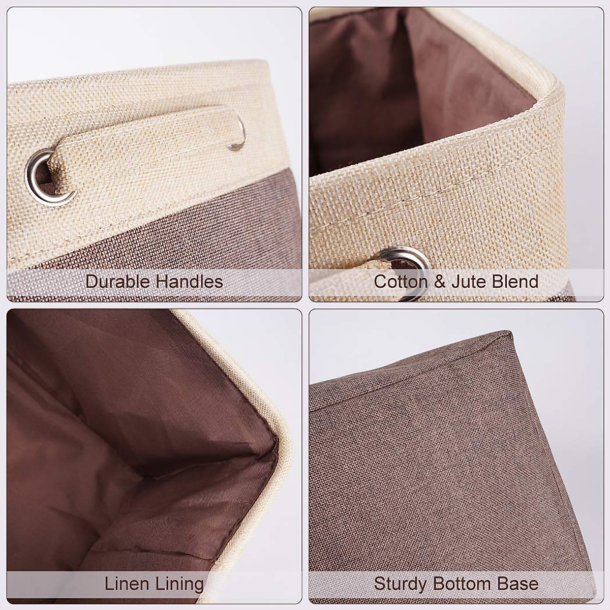 HOSEN Storage Basket Set 3 Pack Large 14 L x 10 W x 9 H - Collapsible Cotton Basket with 2 Handles Organizer Basket Bin Box for Organizing Shelf Nursery Home Closet （Coffee)