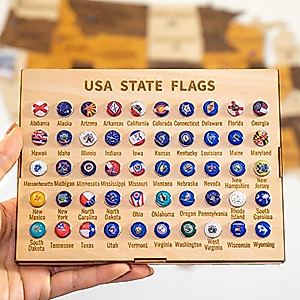 HYPERI Map Flag Pins includes USA Pins - 50 Push Pins to Mark Travel - Decorative Drawing Pins for Bulletin Board, Pinboard, Map, Office - Father's Day Gifts for Mom and Dad (50 US States Pins)