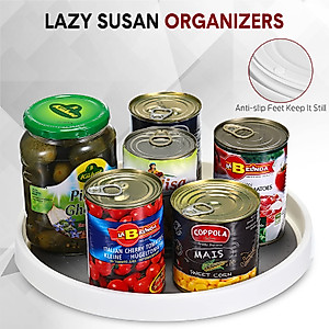 Mimorou 6 Pcs Lazy Susan Turntable for Organizer Cabinet 10 Inch 12 Rotating Spice Rack Round Display Stand Kitchen Refrigerator Pantry Countertop Under Sink Organizing, White, Gray