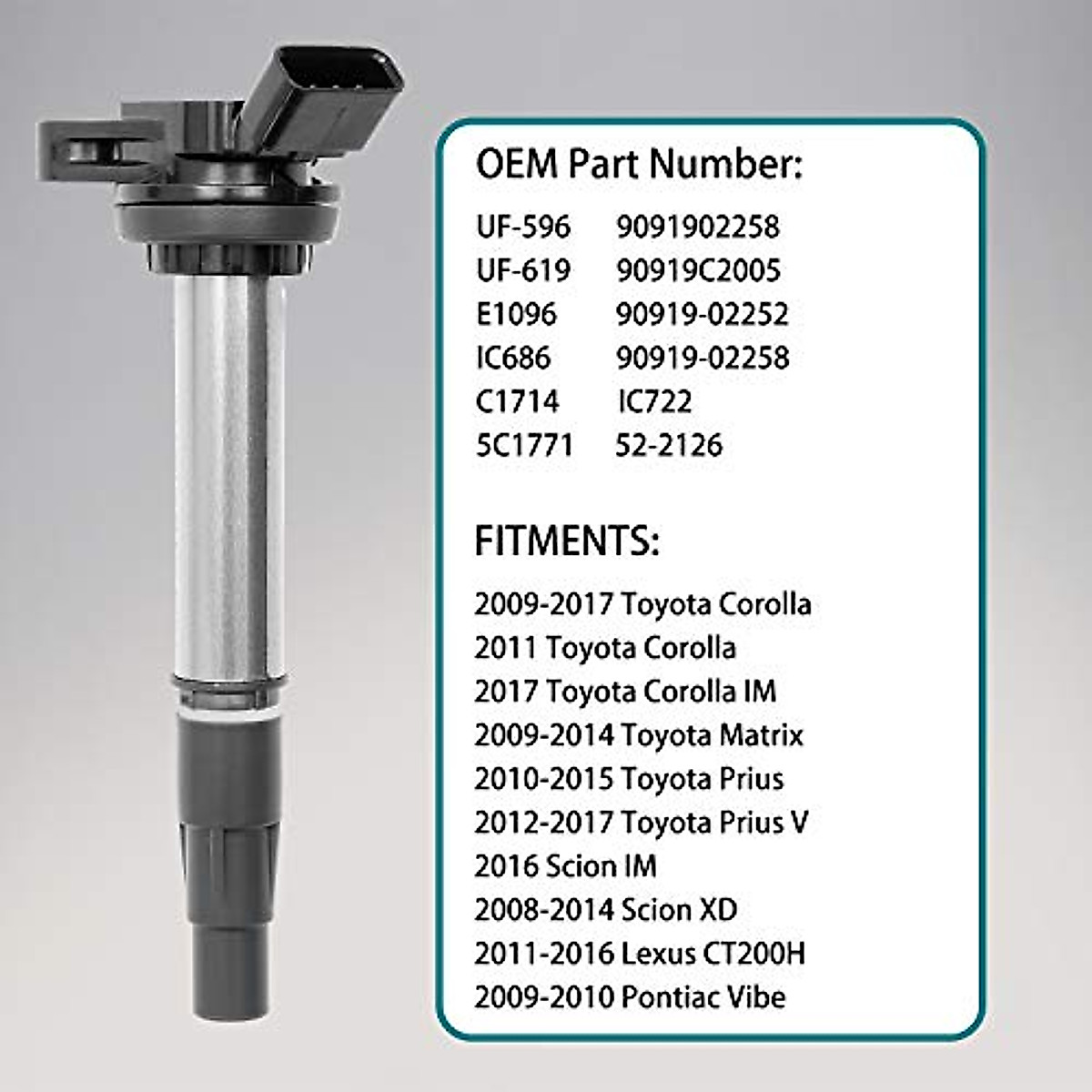 Ignition Coil Pack Set of 4 Compatible with Toyota Corolla| Matrix| Prius| Scion IM| Scion XD| Lexus CT200H| Pontiac Vibe & More Replaces# UF-596, UF-619, 90919-02252, 90919-02258