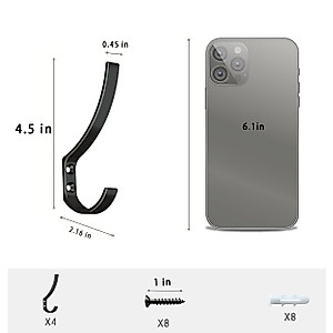 LoLocabin Wall Hooks for Hanging Coat: Large Heavy Duty 20LB, Black Hanger for Backpack, Purse, Clothing, Towel, Jacket, for Mudroom, Closet, Door, Farmhouse, Wall Mount with Screw