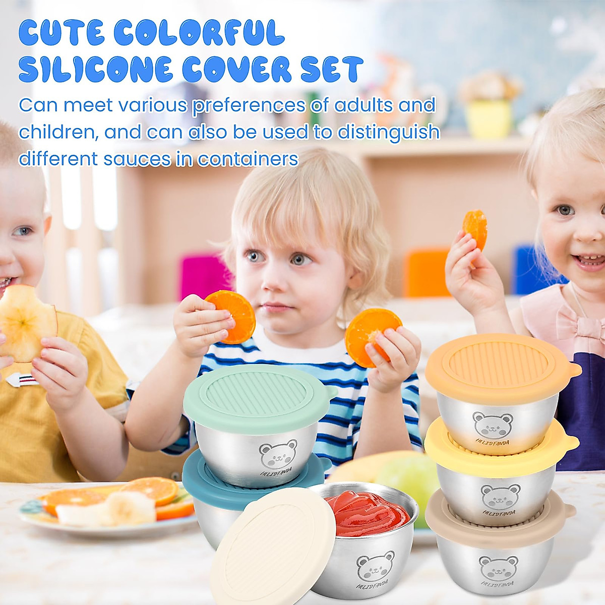 UKQRRTC 6Pcs Salad Dressing Containers 1.69 oz Small Salad Dressing Cups Stainless Steel Condiment Container with Silicone Lids Reusable Sauce Containers for School Kitchen Picnic Traveling (Style 2)