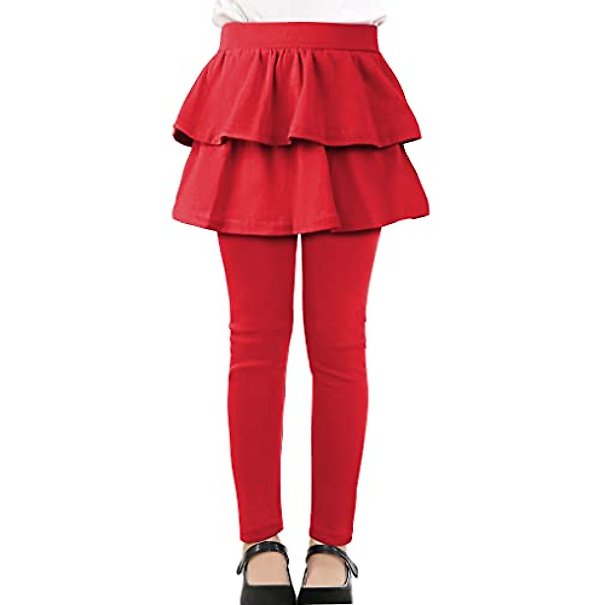 KEREDA Girls Leggings Tutu Skirt Pants Kids Cotton Footless Tights 10-12 Red