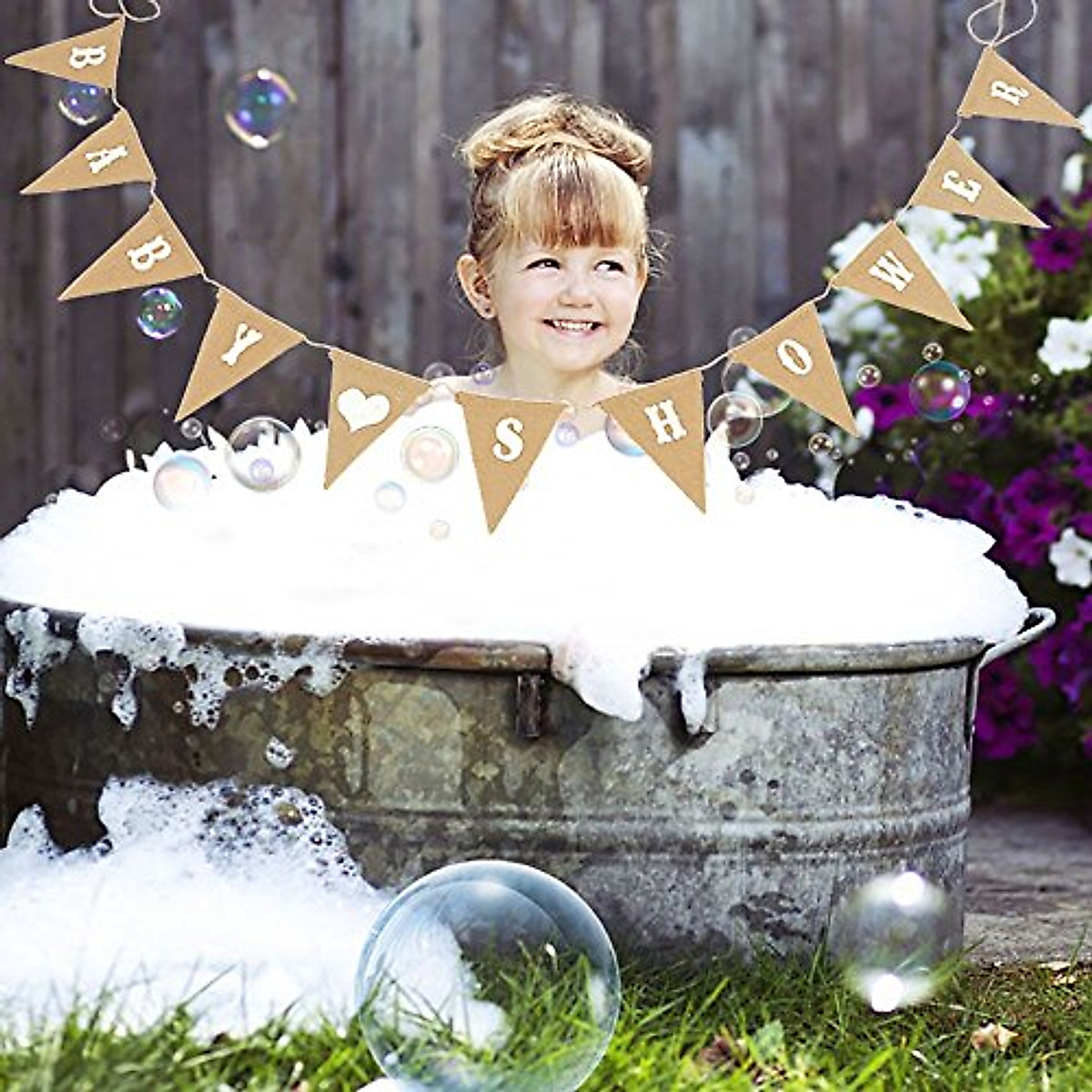 Junxia Swallowtail Shaped Banners Natural Burlap Baby Shower Banner with Jute Cord Party Decoration