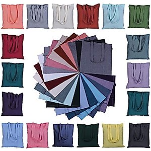 ECOFACTORYDIRECT 12 Pack Assorted colors Recycled Cotton Bag 15"X16" with 27 inch handle reusable grocery bags 5.5 oz canvas eco friendly super strong washable (ASSORTED, 12)