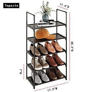 Yegazte 5-Tier Stackable Shoe Rack, Narrow Shoe Stand for 10-12 Pairs Shoe and Boots Organizer Storage Shelf Space Saving for Closet, Entryway and Hallway(Black)