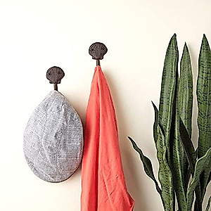 Cast Iron Seashell Wall Hooks for Beach House Decor ( 0.3 x 4 x 2.3 in, 4 Pack)