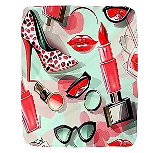 High Heel Lipstick Perfume Makeup Girls Throw Blanket Fashion Soft and Comfortable Fleece Flannel Big Blanket for Bedding Office Sofa and Chair Decor Gift (50 x 60 inches)