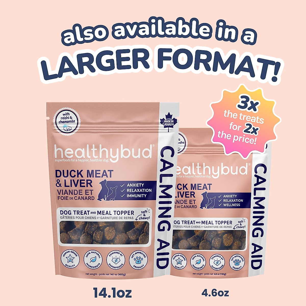 healthybud Calming Aid Supplement, Natural Duck Dog Treats & Toppers for Stress Relief - Dog Separation Anxiety, Stress Reduction, Aggression Relief - Support Calm, Immunity Health (14.1 Ounces)