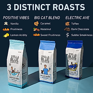 Stella Blue Fresh Ground Coffee - Big Cat Blend - 100% Arabica MEDIUM Roast - Ethically & Sustainably Sourced from Central America - Helps Support PAWS Chicago - 12 ounce Bag