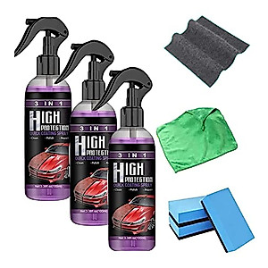 3 in 1 High Protection Quick Car Coating Spray, Extreme Slick Streak-Free Polymer Quick Detail Spray, Plastic Parts Refurbish Agent, Quick Coat Car Wax Polish Spray for Cars, Easy to Use (100ml, 3)
