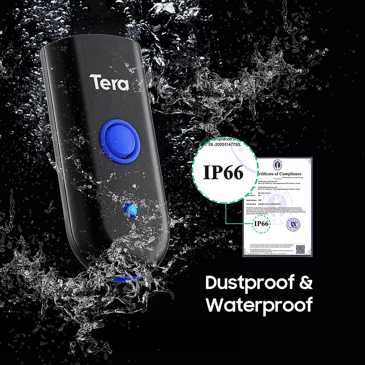Tera Wireless Barcode Scanner 1D Laser Mini Pocket Waterproof Scanner 3in1 Compatible with Bluetooth USB Wired Portable Bar Code Reader for Supermarket Logistics Work with iOS Windows Android, 1100L