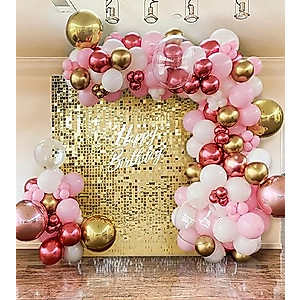 Light Gold Shimmer Wall Backdrop Square Sequin Wall Panel Backdrop Decor for Wedding, Anniversary, Birthday, Party, 12 Panels