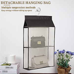 KMOTASUO 2 Pack Detachable Purse Handbag Organizer for Closet, Hanging Purses Bag Storage Holder with 4 Clear Shelves, Space Saving Wardrobe Organizers System for Bedroom Living Room