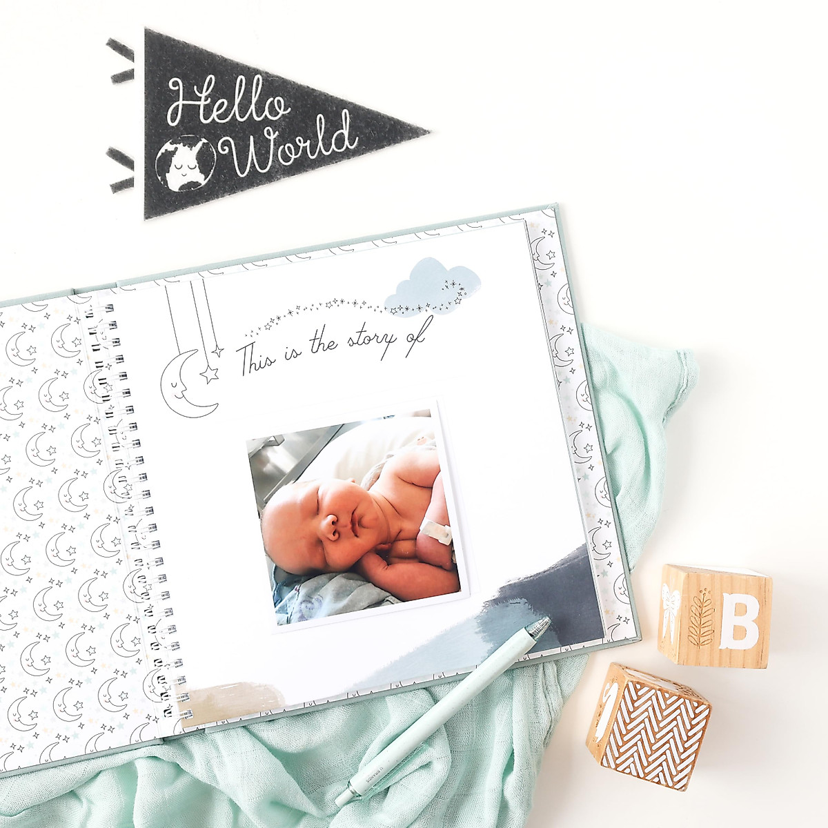Lucy Darling Baby Memory Book, Luxury Baby First Year Book & Photo Album for Baby Boy/Girl, Keepsake Baby Books & Journals, Gender Neutral Memories & Milestone Book, Pregnancy Gift - Celestial Skies