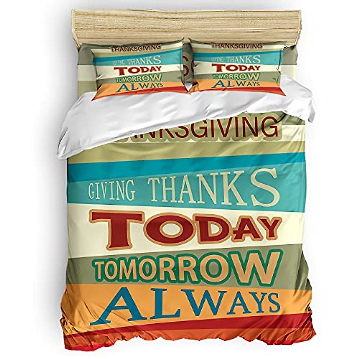 TocaHome Duvet Cover Queen Size, 4 Pieces Comforter Cover Set, Thanksgiving Colorful Stripes Soft Bedding Sets - 1 Queen Duvet Cover, 1 Bed Sheet and 2 Pillowcases