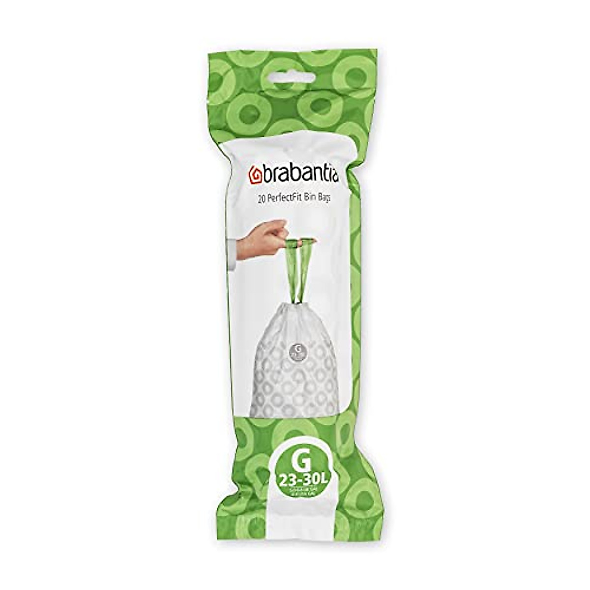 Brabantia PerfectFit Trash Bags (Size G/6-8 Gal) Thick Plastic Trash Can Liners with Drawstring Handles (120 Bags)