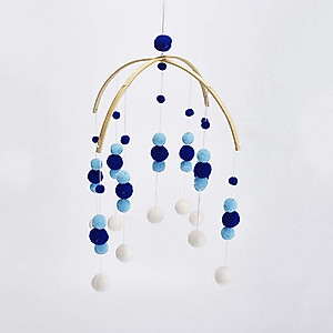 DYEY Baby Crib Mobile Nursery Cot Mobile Felt Ball Wind Chimes Wooden Hanging Bed Felt Ceiling Mobiles Crib Mobile for Nursery Room Baby Shower Photography Props(Dark Blue)