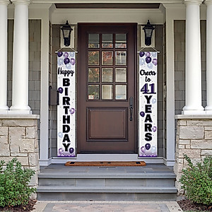 LASKYER Happy 41st Birthday Purple Door Banner - Cheers to 41 Years Old Birthday Front Door Porch Sign Backdrop,41st Birthday Party Decorations.
