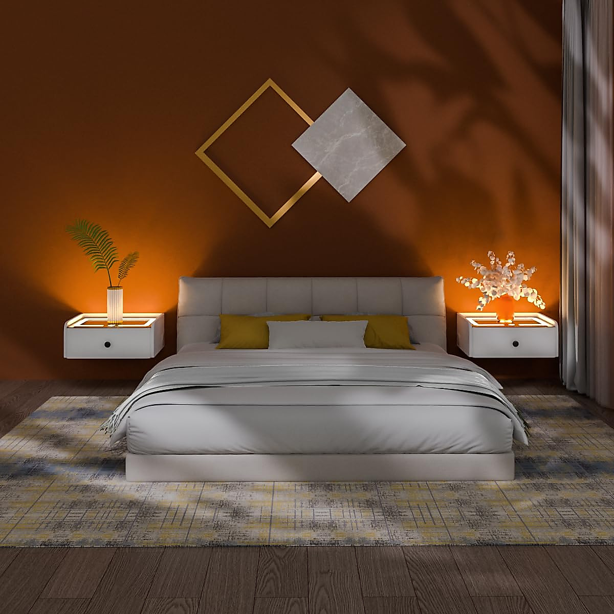 HOMEMORE Smart Nightstand Floating Bedside Table LED Nightstand with Charging Floating Nightstand Bedroom Options for Young People.White