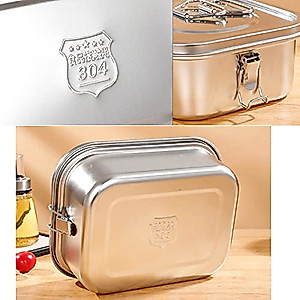 AIYoo 2 Tier Salad Container for Lunch Metal Bento Box 304 Stainless Steel Sandwich Containers Lunch Box With Leakproof Lid and Secure Locks - 1350ML / 46oz for Variety of Foods Snack Container
