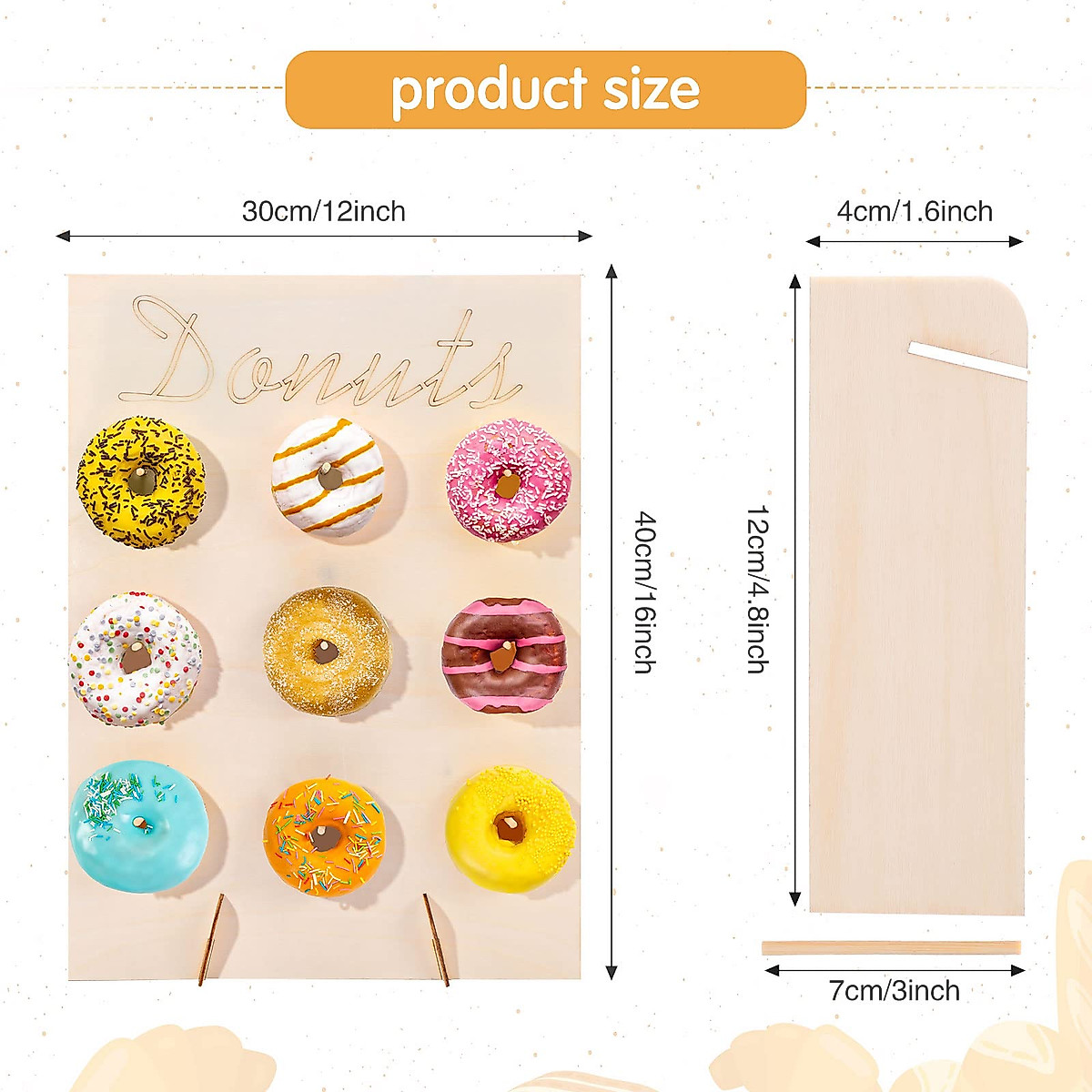 Yulejo 2 Pieces Donuts Wall Display Stands for Party DIY Doughnuts Board Holder and 4 Pieces Wood Donut Stands Candy Dessert Bagels Detachable Donut Party Treat Stand for Wedding Birthday Table Decor