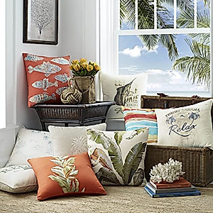 Tommy Bahama Throw Pillow Soft Cotton Bedding, Stylish Tropical Home Decor, 20 in x 20 in, Birds of Paradise Orange