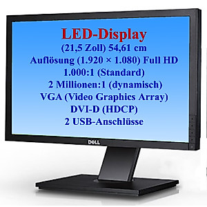 Dell Professional P2210H - LCD display - TFT - 22" - widescreen - 1920 x 1080 / 60 Hz - 250 cd/m2 - 1000:1 - 5 ms - 0.282 mm DVI-D, VGA, DisplayPort - black - with 3-Years Advanced Exchange Warranty