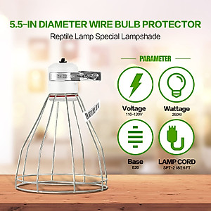 Simple Deluxe Clamp Lamp Light with Steel Cage Wire Grillup and 150W Reptile Ceramic Heat Bulb, E26 Socket, 6' Cord for Amphibian Pet & Incubating Chicken,Silver