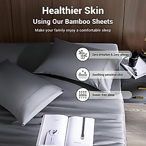 Shilucheng Cooling Breathable Bamboo Bed Sheets Set - King Size,1800 Thread Count Super Silky Soft with 16 Inch Deep Pocket, Machine Washable, 4 Piece (King,Dark Grey)