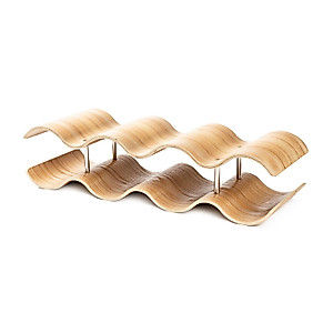 Asian Home 7 Bottle 2-Tier Wave Desktop Wine Rack Freestanding Countertop Bottle Holder for Wine Storage, Wood, Modern and Minimalist