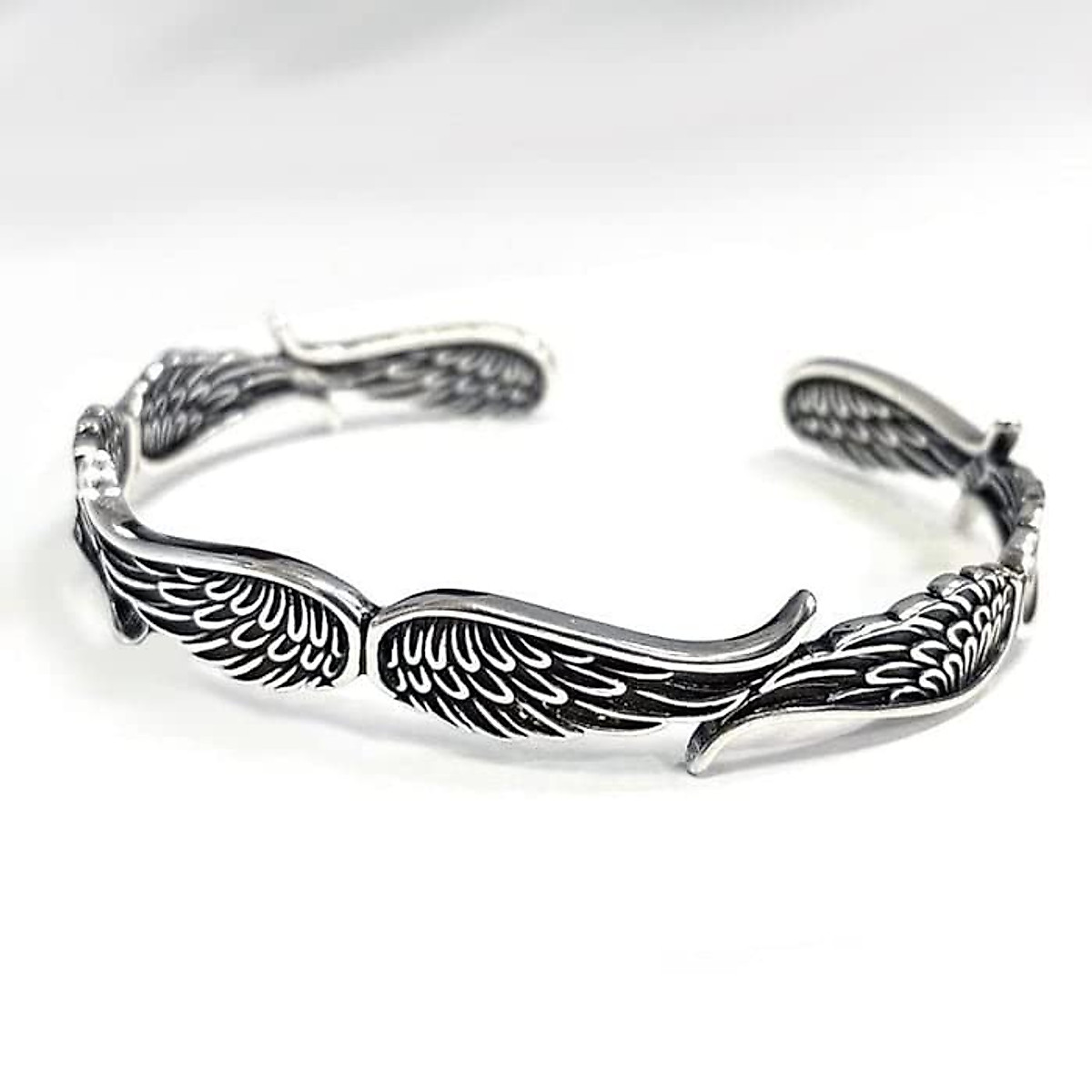 Angel Wings Vintage Style Sterling Silver Bracelet, 925 Silver Plated Layering Angel Wings Bracelet Adjustable, Inspirational Guardian Angel Bangle Bracelets for Women Men Personalized Gifts