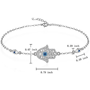 Hamsa Hand Evil Eye Bracelet for Women Sterling Silver Dainty Cute Crystal Round Blue Evil Eye Fatima Bracelets